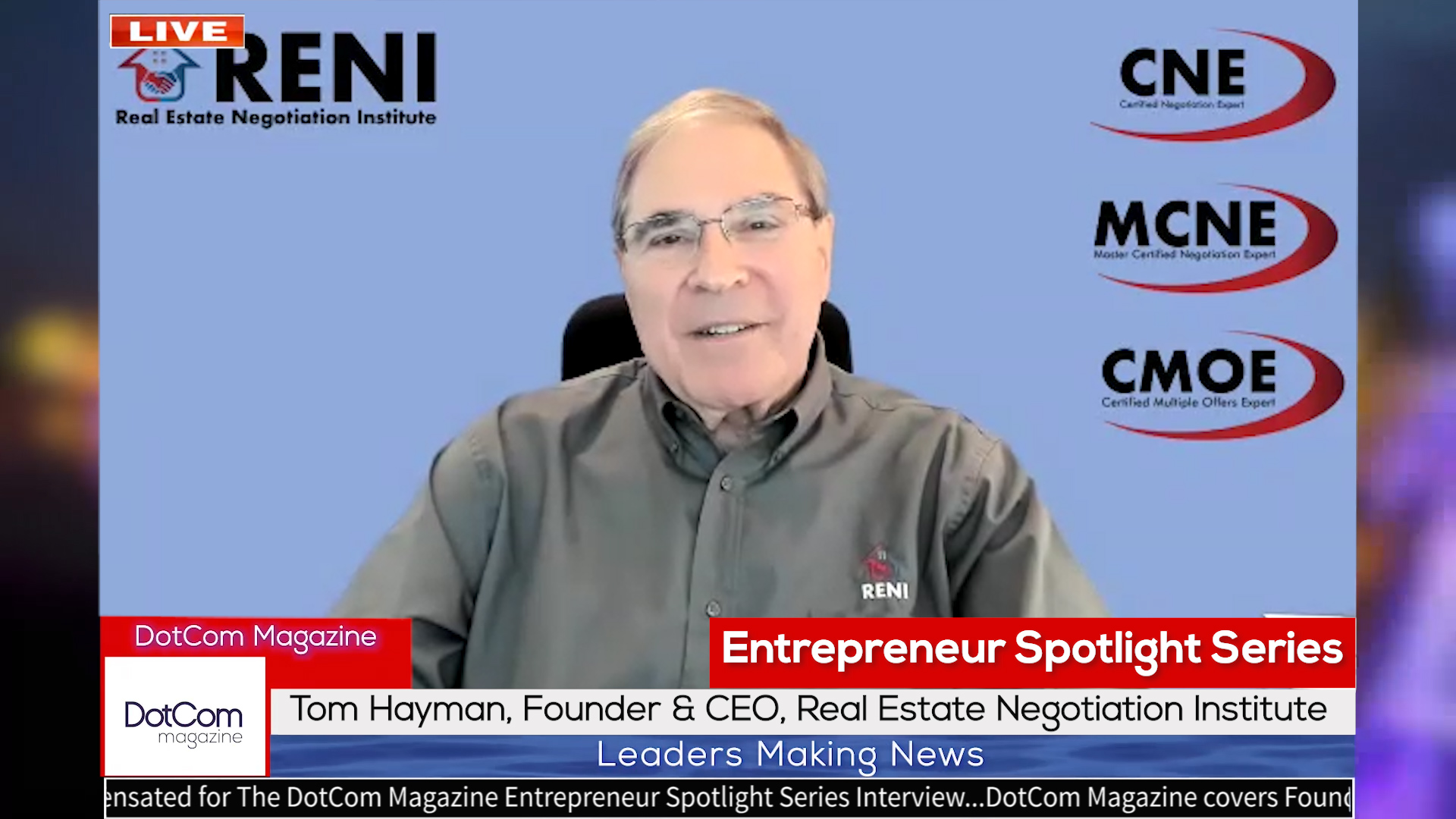 Tom Hayman, Founder & CEO, Real Estate Negotiation Institute, A DotCom ...